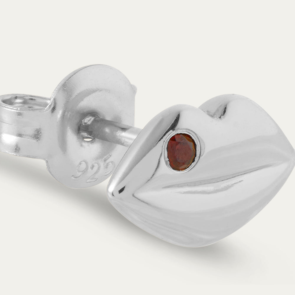 Sterling Silver Ruby Luna Lip Stud Earrings| Designer Jewellery