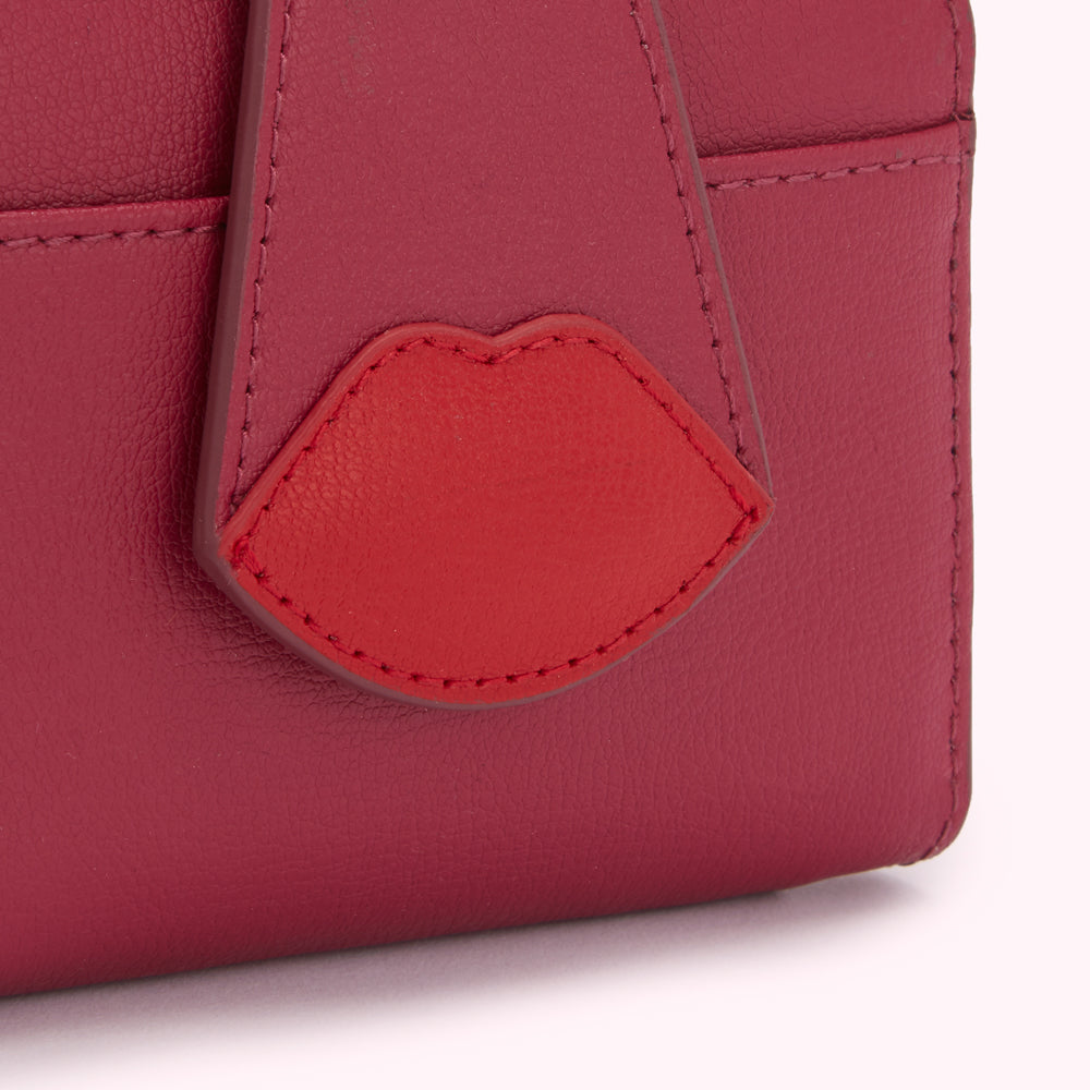 Raspberry Padded Lip Aida Leather Wallet | Lulu Guinness