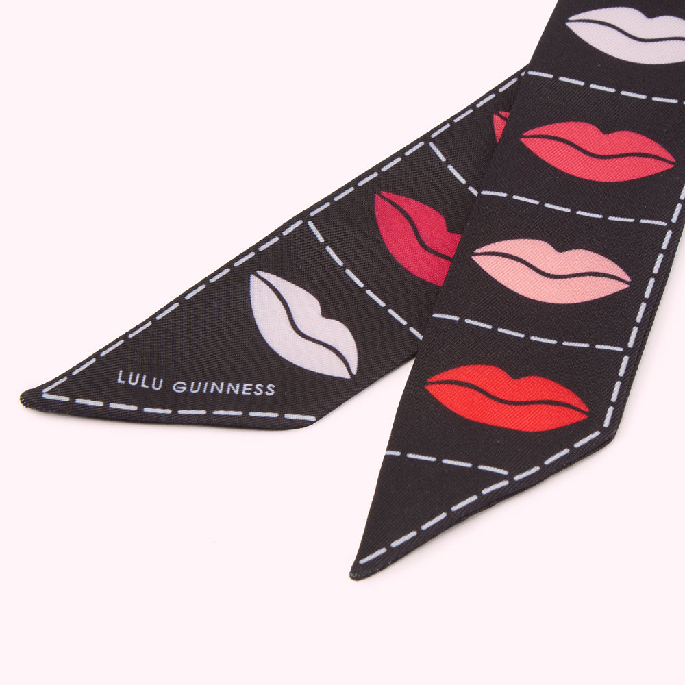 Multi Lip Grid Print Skinny Scarf | Lulu Guinness