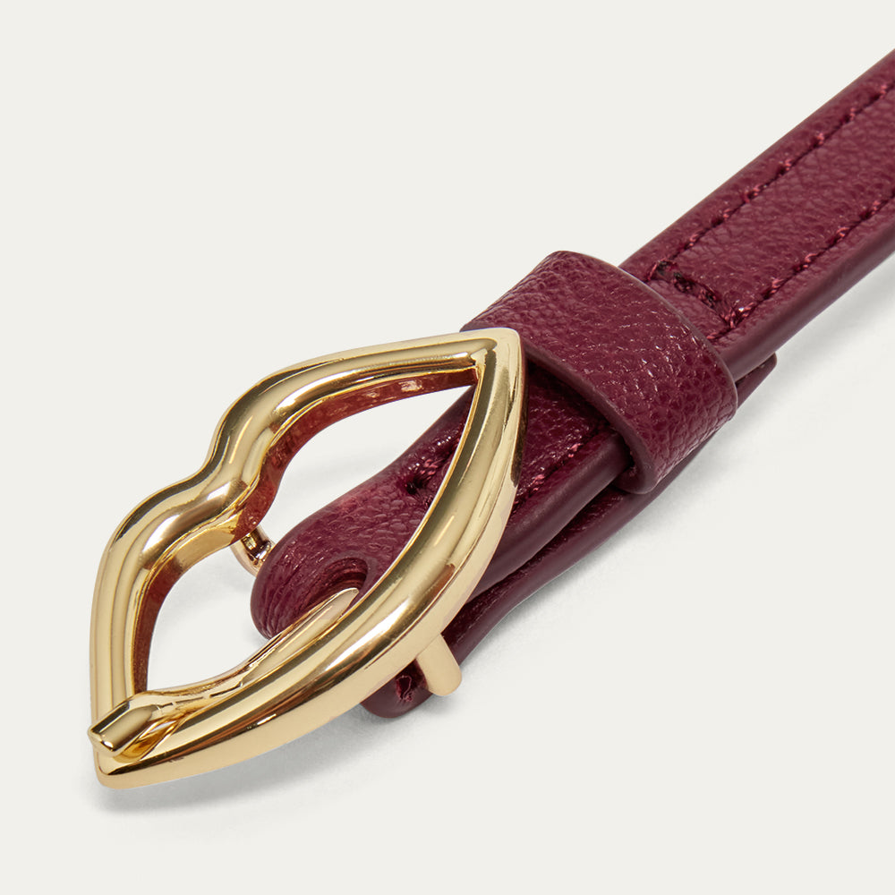 Garnet Red Lip Buckle Belt | Designer Accessories | Lulu Guinness