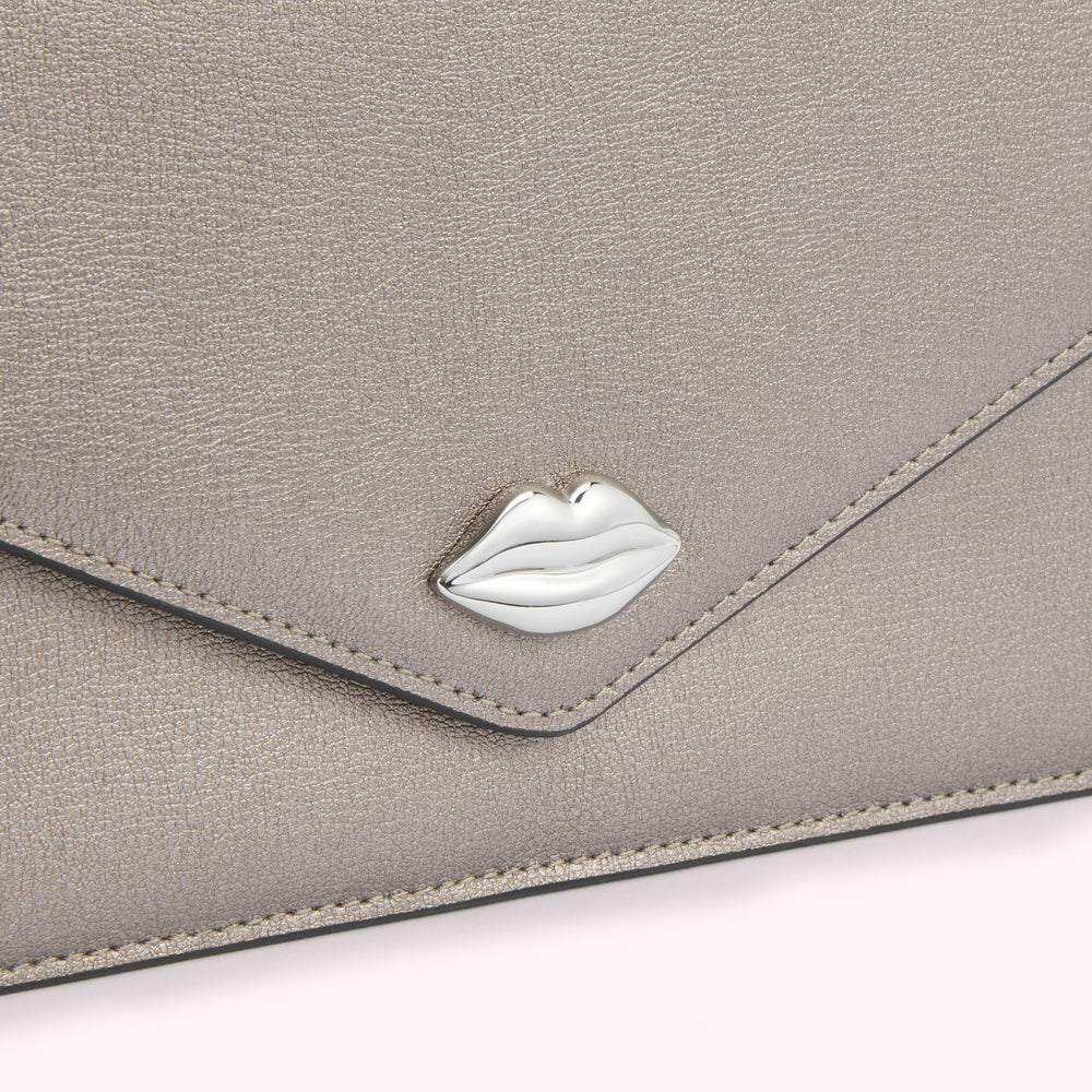 Pewter Textured Leather Rudy Clutch Bag | Lulu Guinness