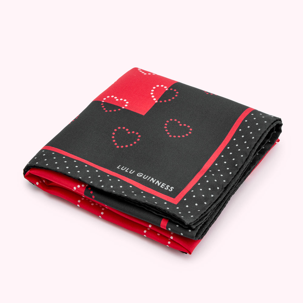 Navy And Red Polka Heart Silk Twill Scarf | Lulu Guinness