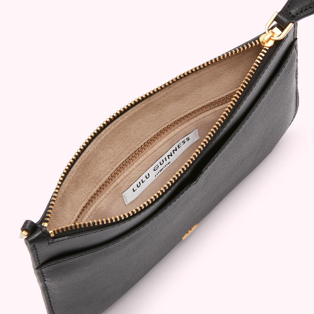 Black Leather Ava Pochette | Accessories | Lulu Guinness